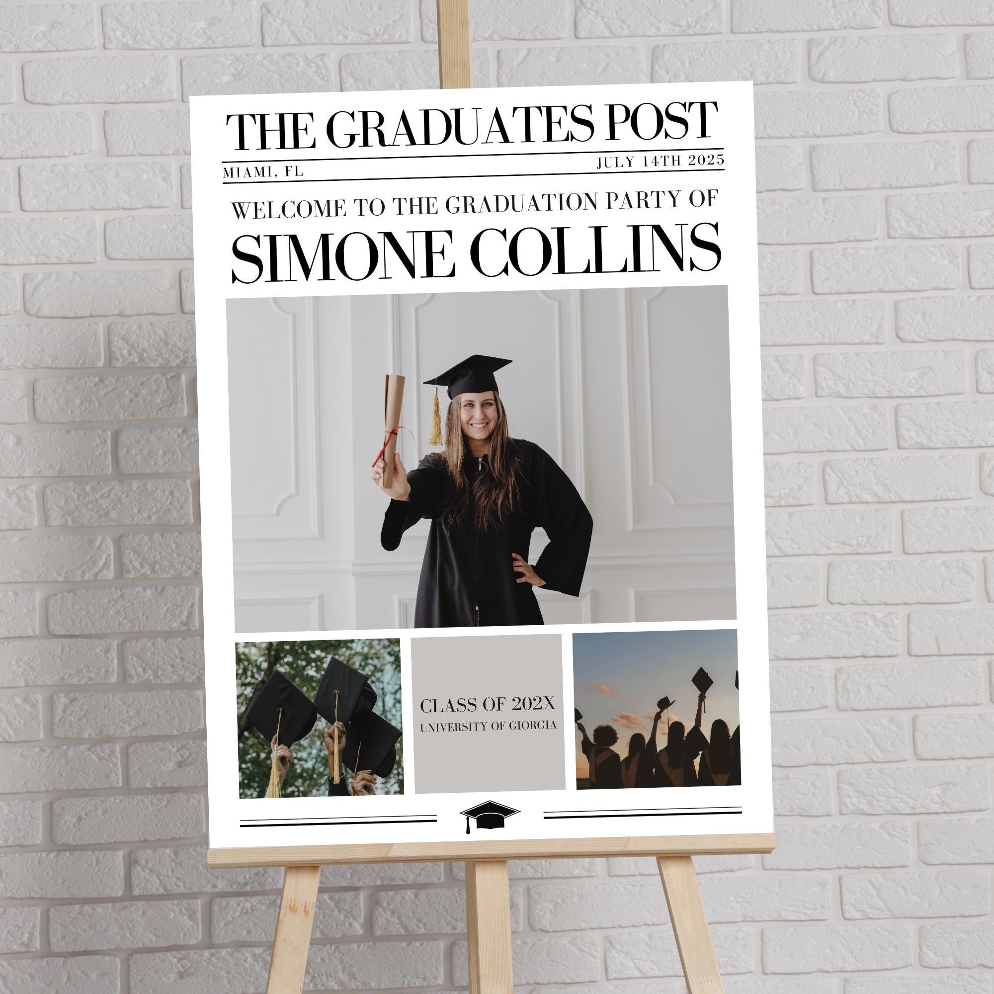 Newspaper Grad Welcome Sign, Grad Party Decor | Graduation Yard Sign ...