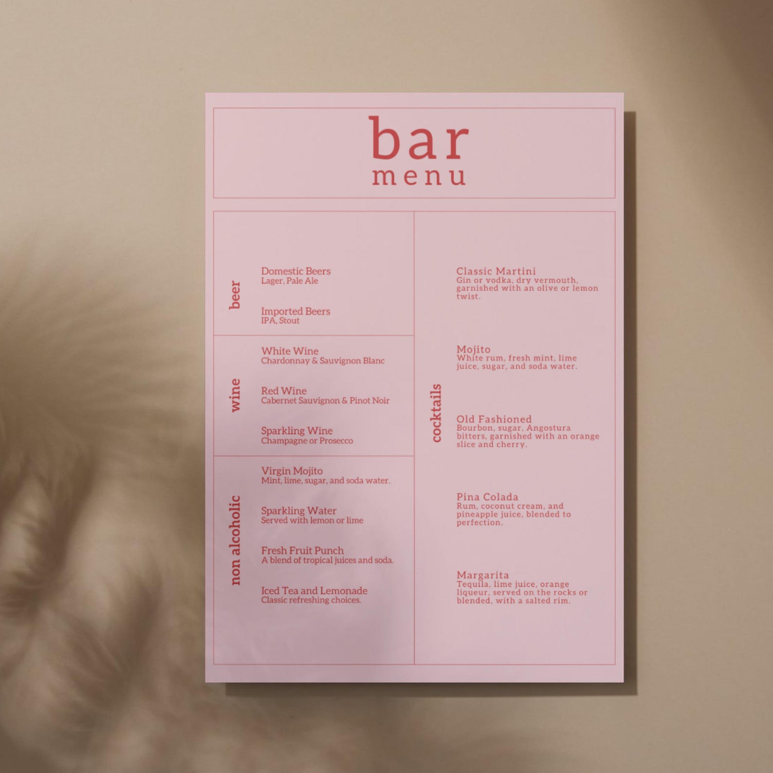 Cute Bar Menu Template Typographic Menu Bold Drinks List Bar Menue Card ...