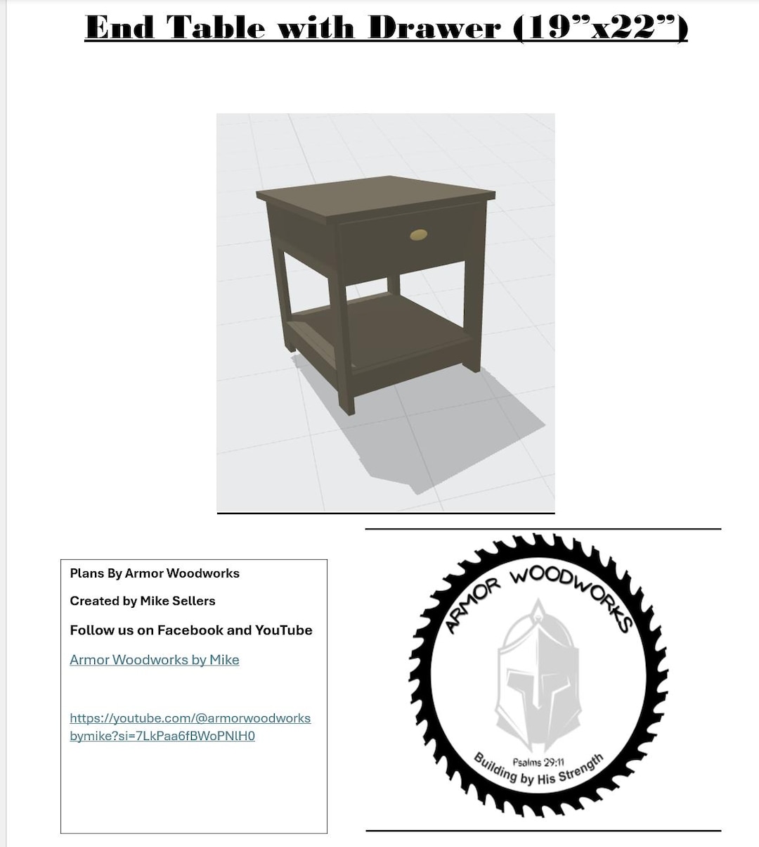 End Table Plan With Drawer Plans 19 Inch X 22 Inch - Etsy