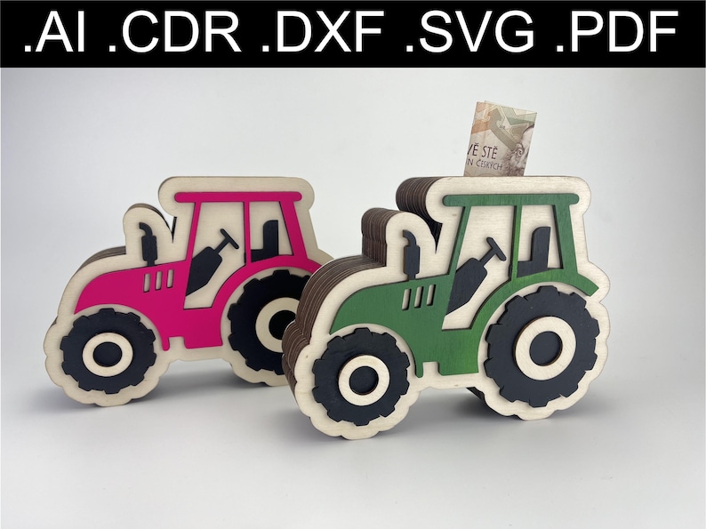 Tractor Piggy Bank SVG – Laser-ready Money Box Construction Template - Etsy