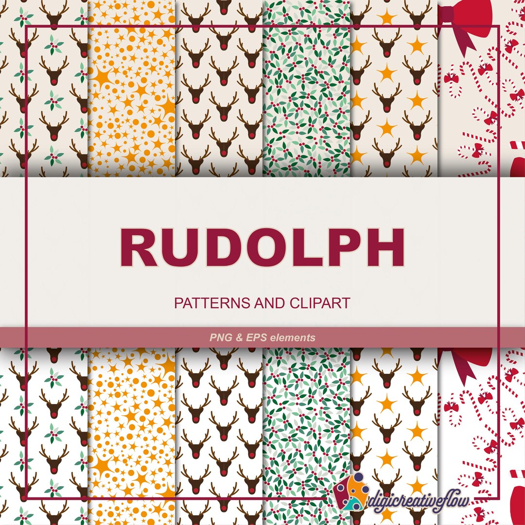 Rudolph - Christmas Patterns and Clipart Set | 14 Seamless Patterns ...