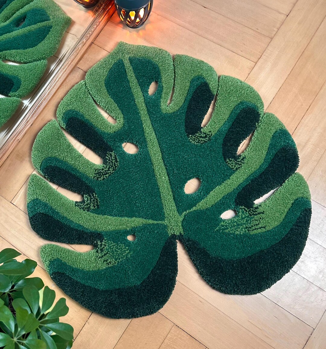 Handmade Tufted Monstera Leaf Rug: New Zealand Wool, Botanical Decor - Etsy