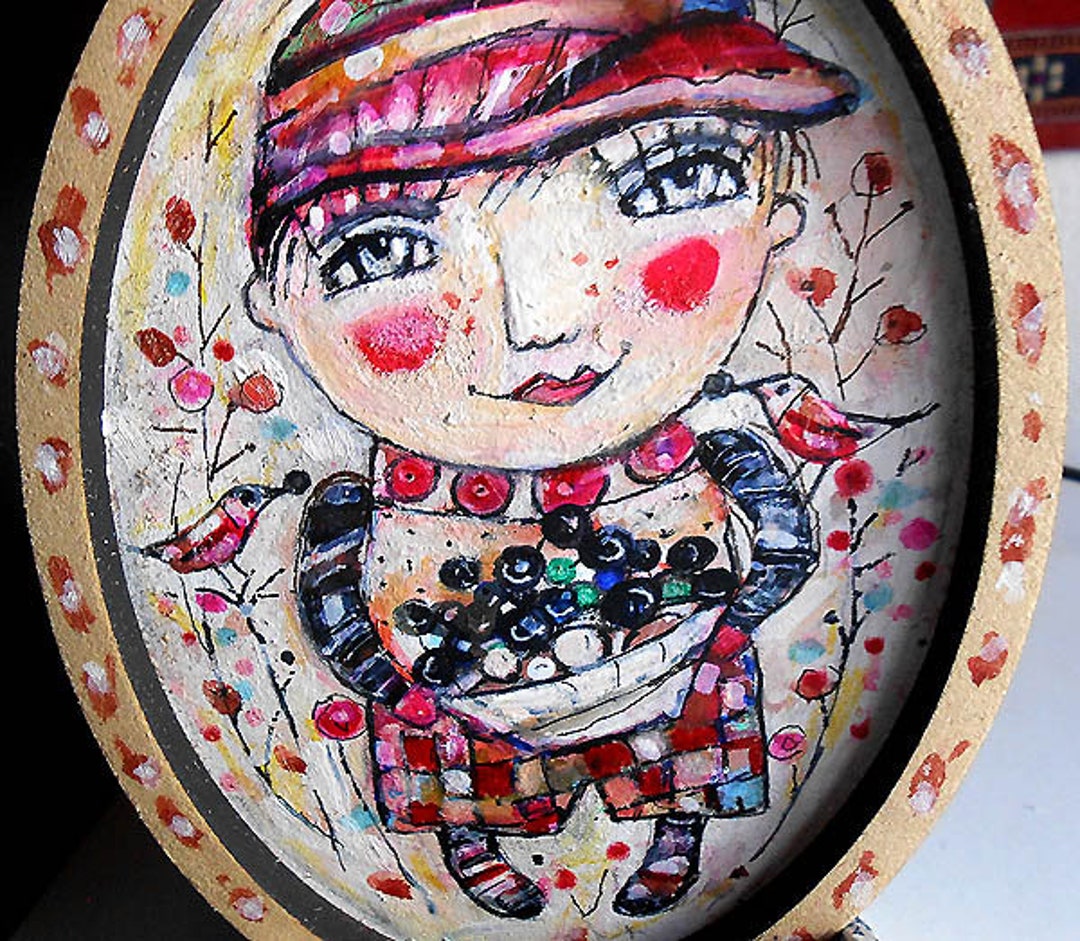 Original Painting Blueberry Boy on Oval Wood Framed Plaque. - Etsy