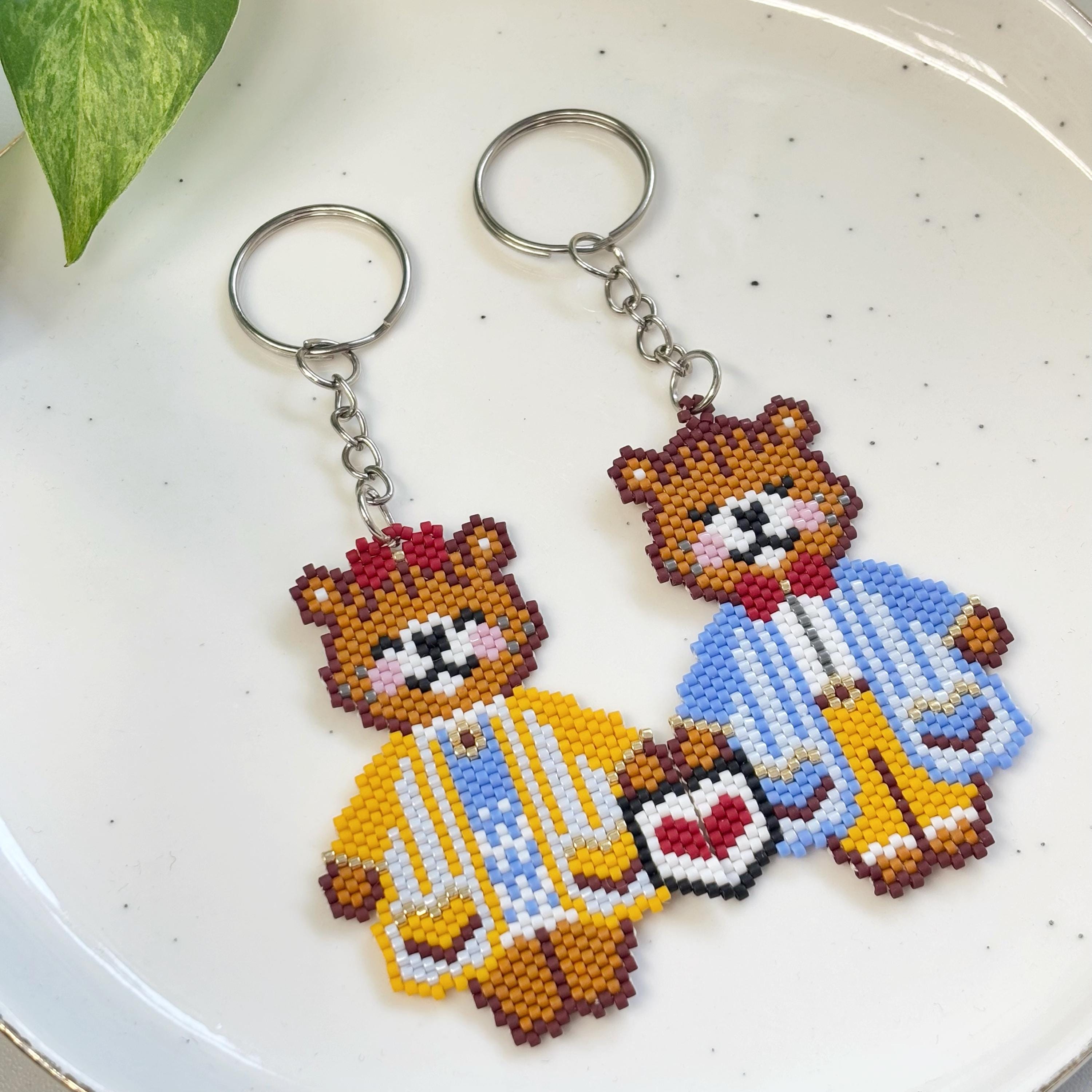 2 Piece Brick Stitch & Peyote Stitch Vday Lovebear Keychain Ornament ...