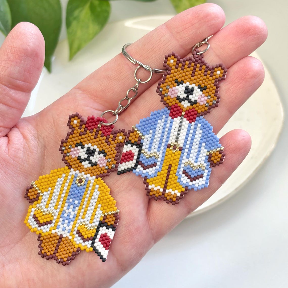 2 Piece Brick Stitch & Peyote Stitch Vday Lovebear Keychain Ornament ...