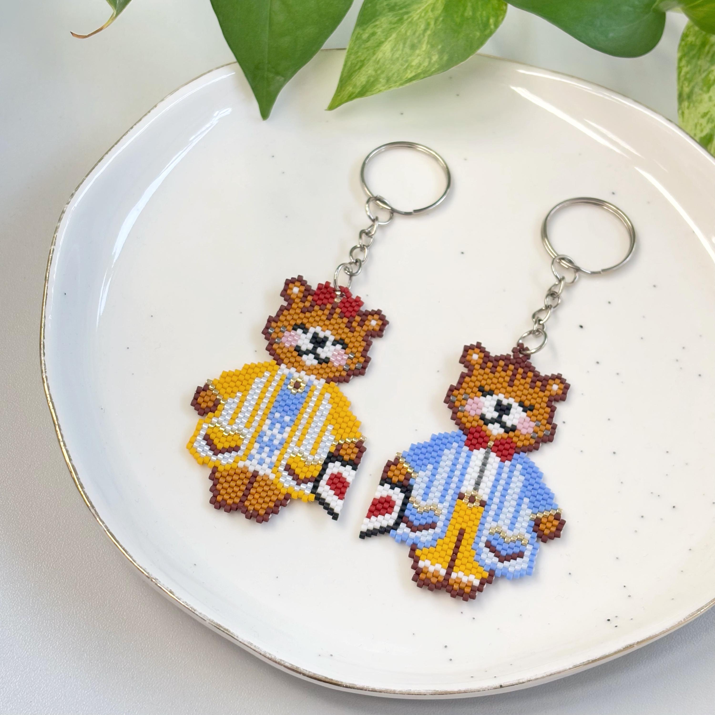 2 Piece Brick Stitch & Peyote Stitch Vday Lovebear Keychain Ornament ...