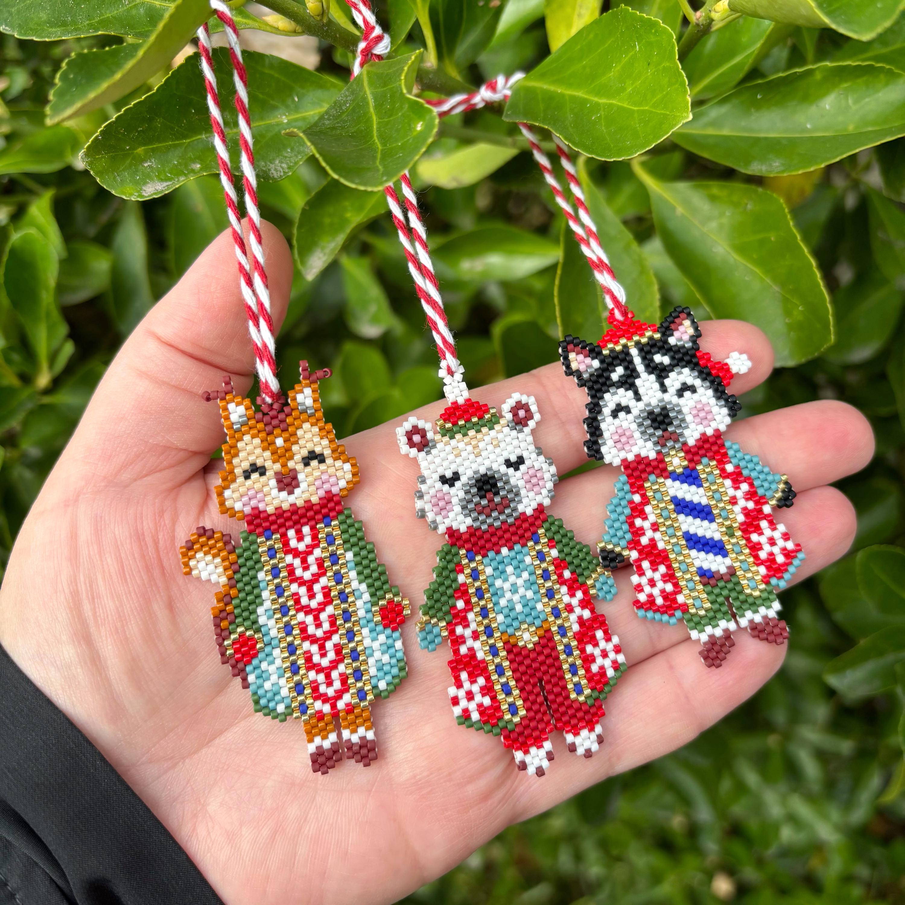 3 Piece Brick Stitch Peyote Stitch Holiday Festive Animal Bead Pattern ...