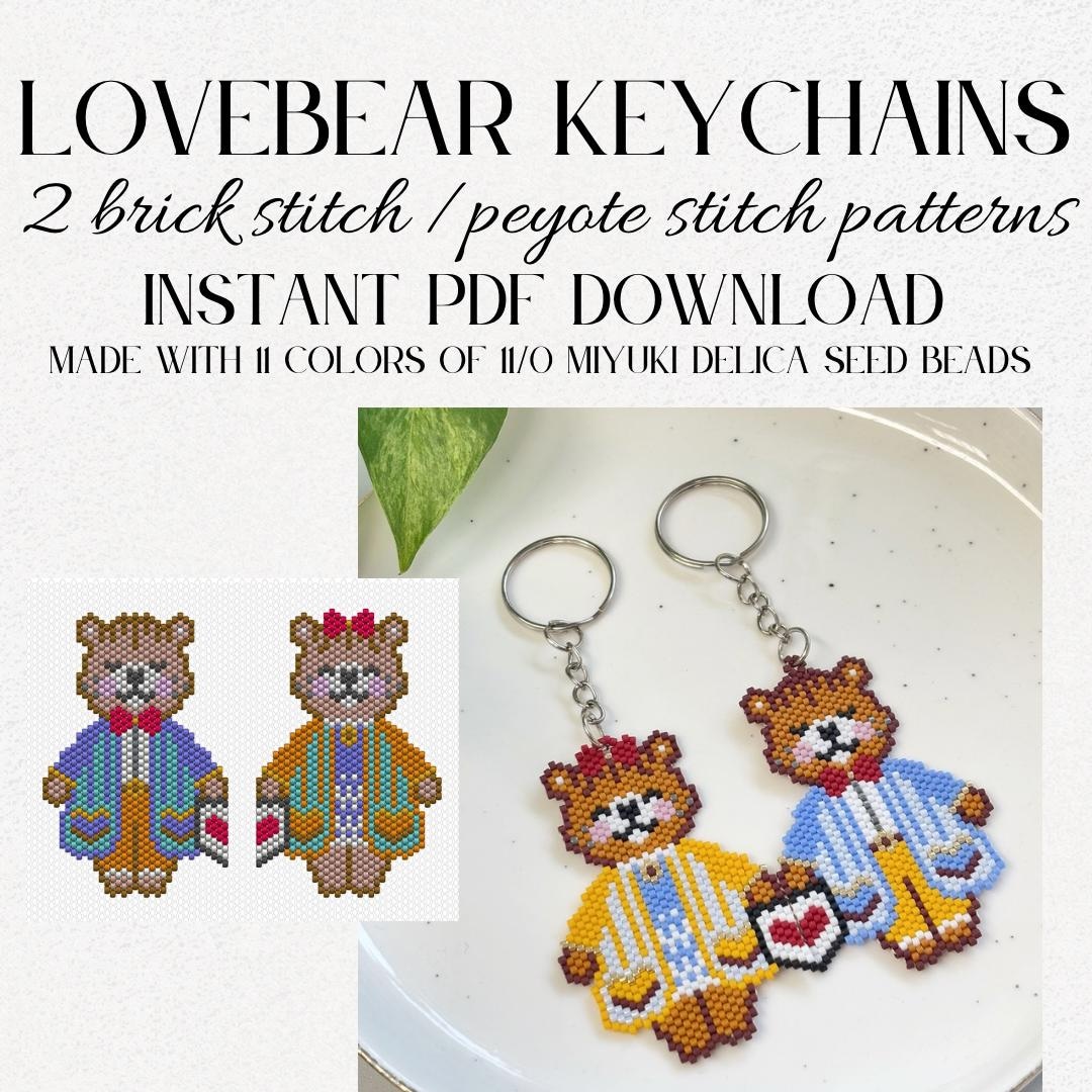 2 Piece Brick Stitch & Peyote Stitch Vday Lovebear Keychain Ornament ...