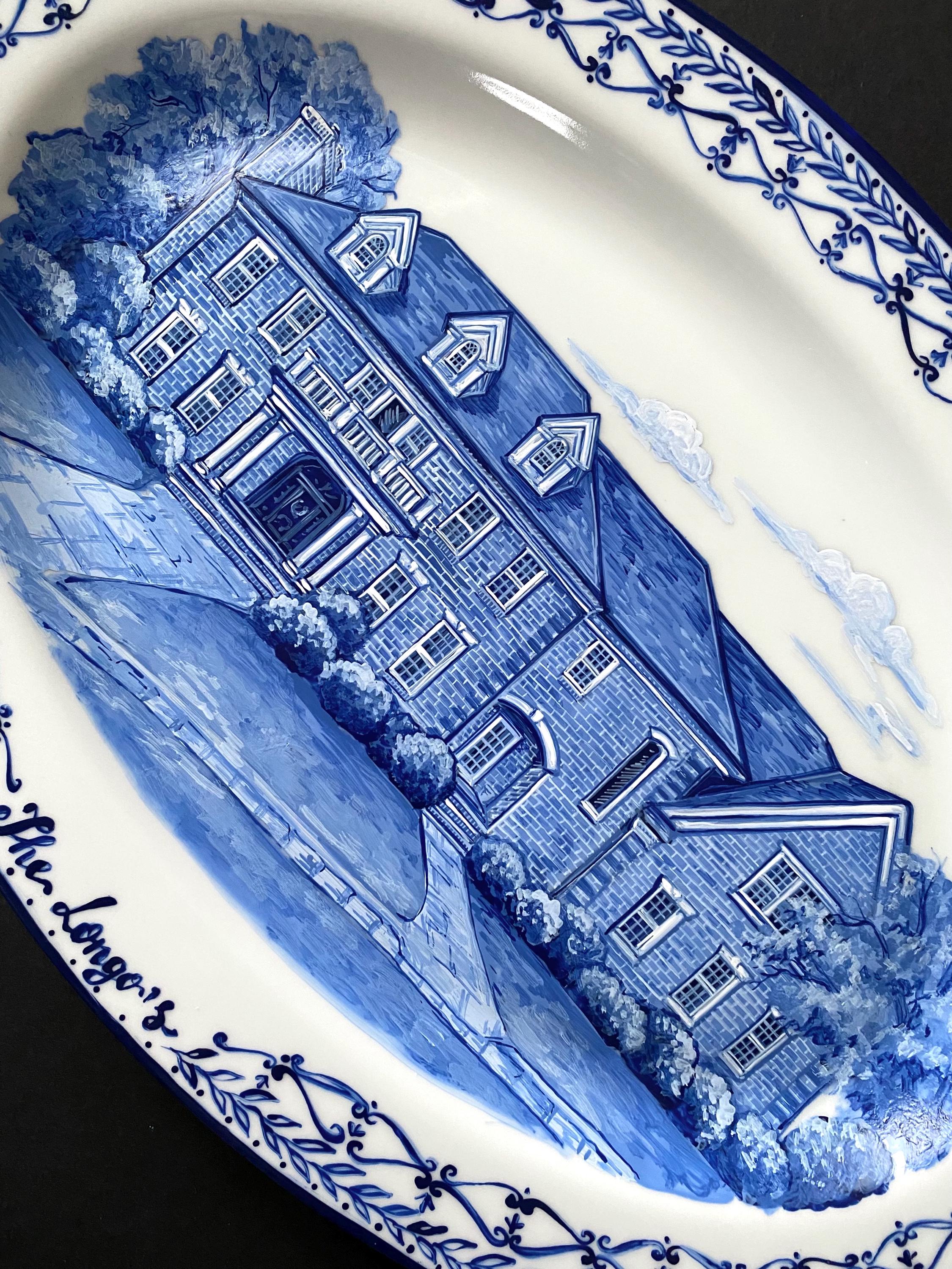 House Portrait Painting Platter Hand-painted Personalized Plate Vintage ...