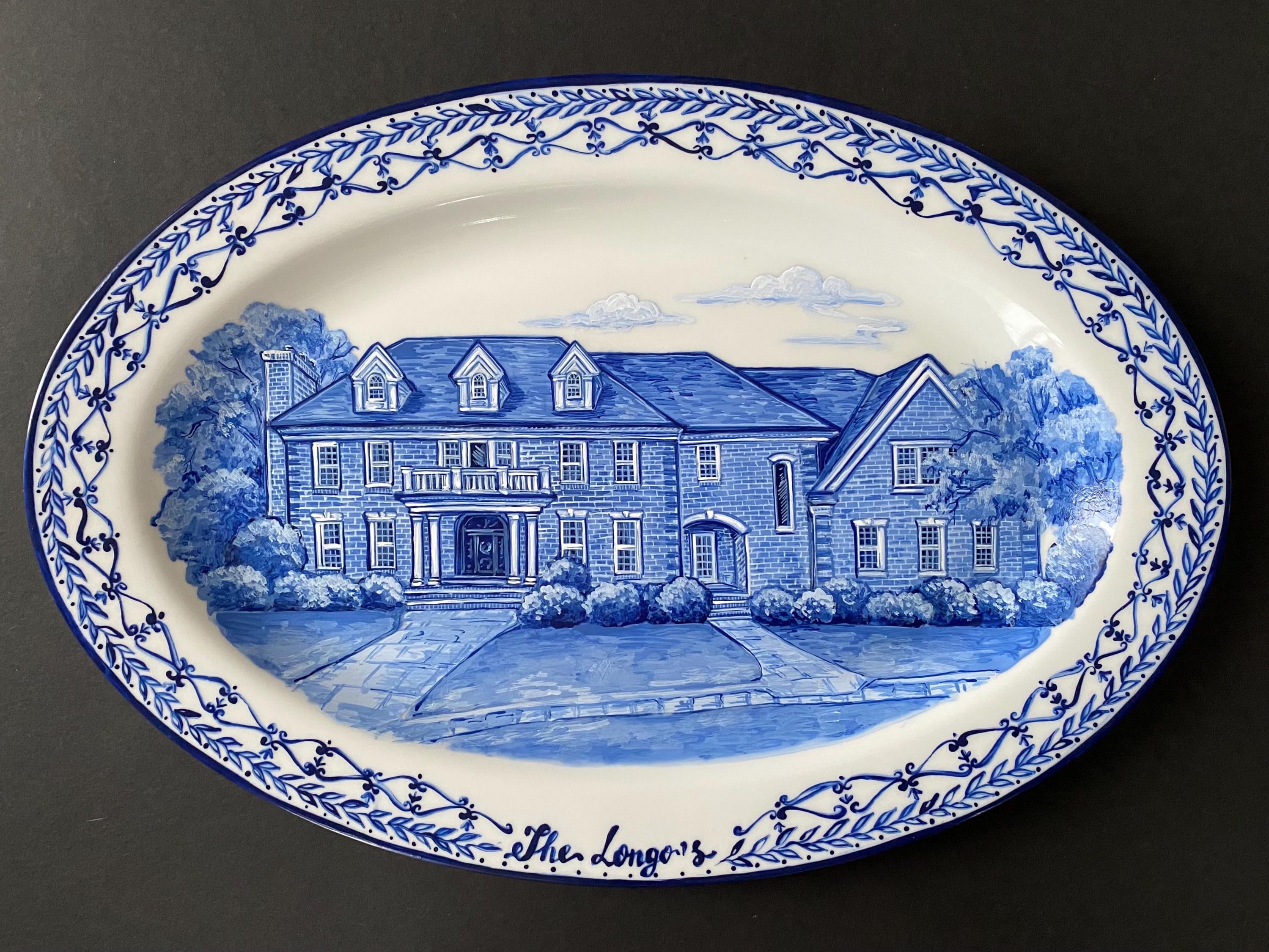 House Portrait Painting Platter Hand-painted Personalized Plate Vintage ...