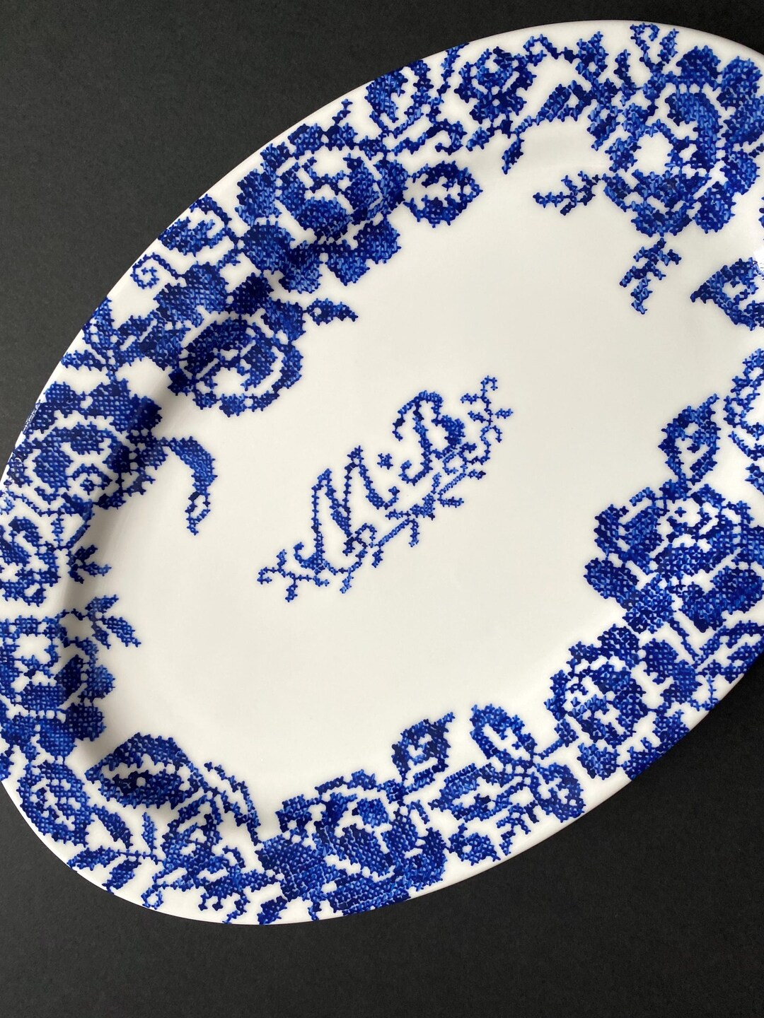Hand-painted Delft Blue Porcelain Platter: Custom Embroidered Design - Etsy