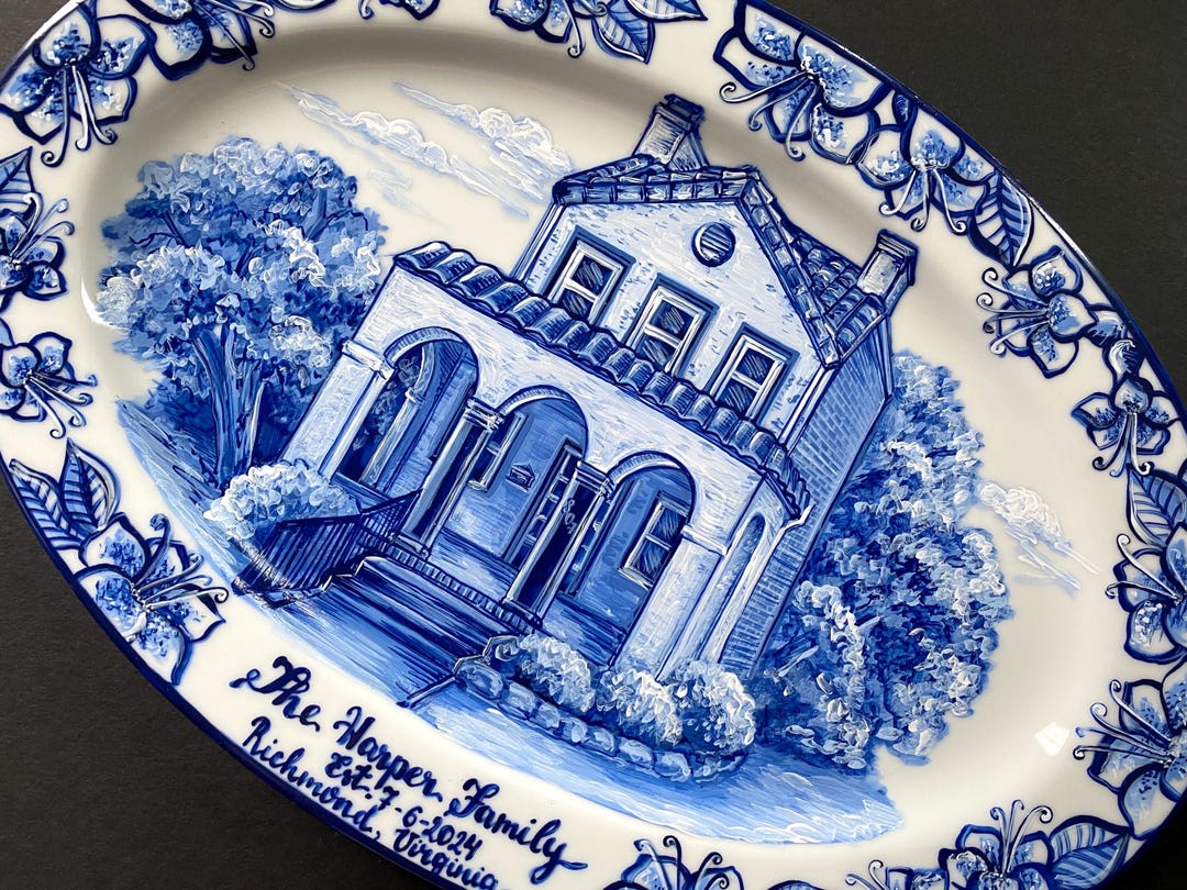Family House Gift, Custom House Portrait Platter, Personalized Hand ...
