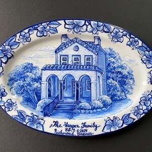 Family House Gift, Custom House Portrait Platter, Personalized Hand ...