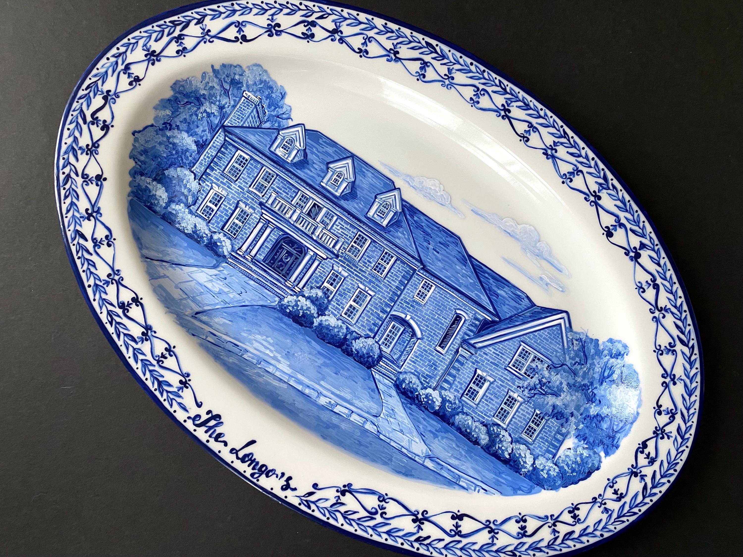 House Portrait Painting Platter Hand-painted Personalized Plate Vintage ...