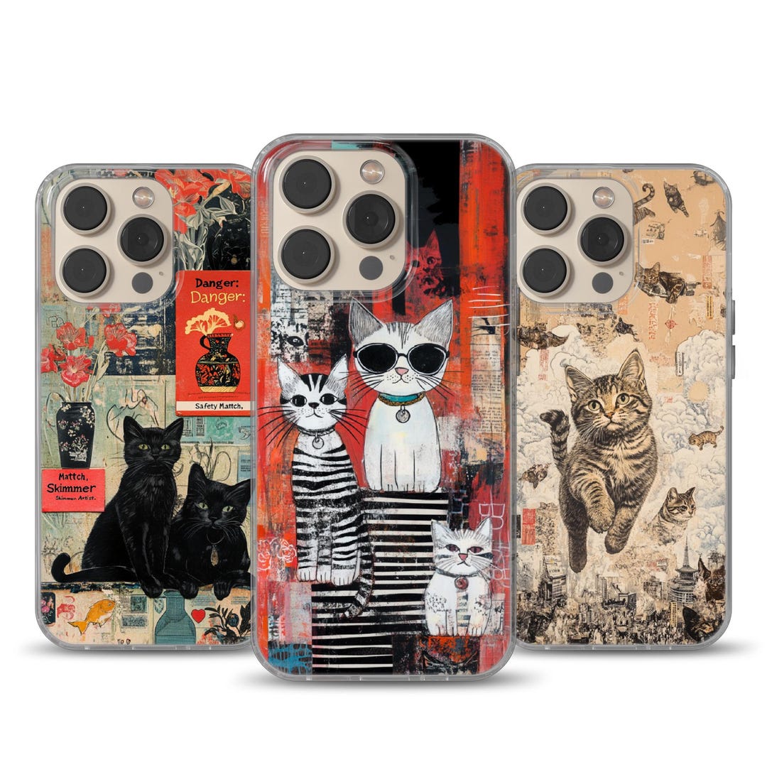 Cute Cat Phone Case - Funny Kitty Cover for iPhone 15 Pro Max, 14, 13 ...