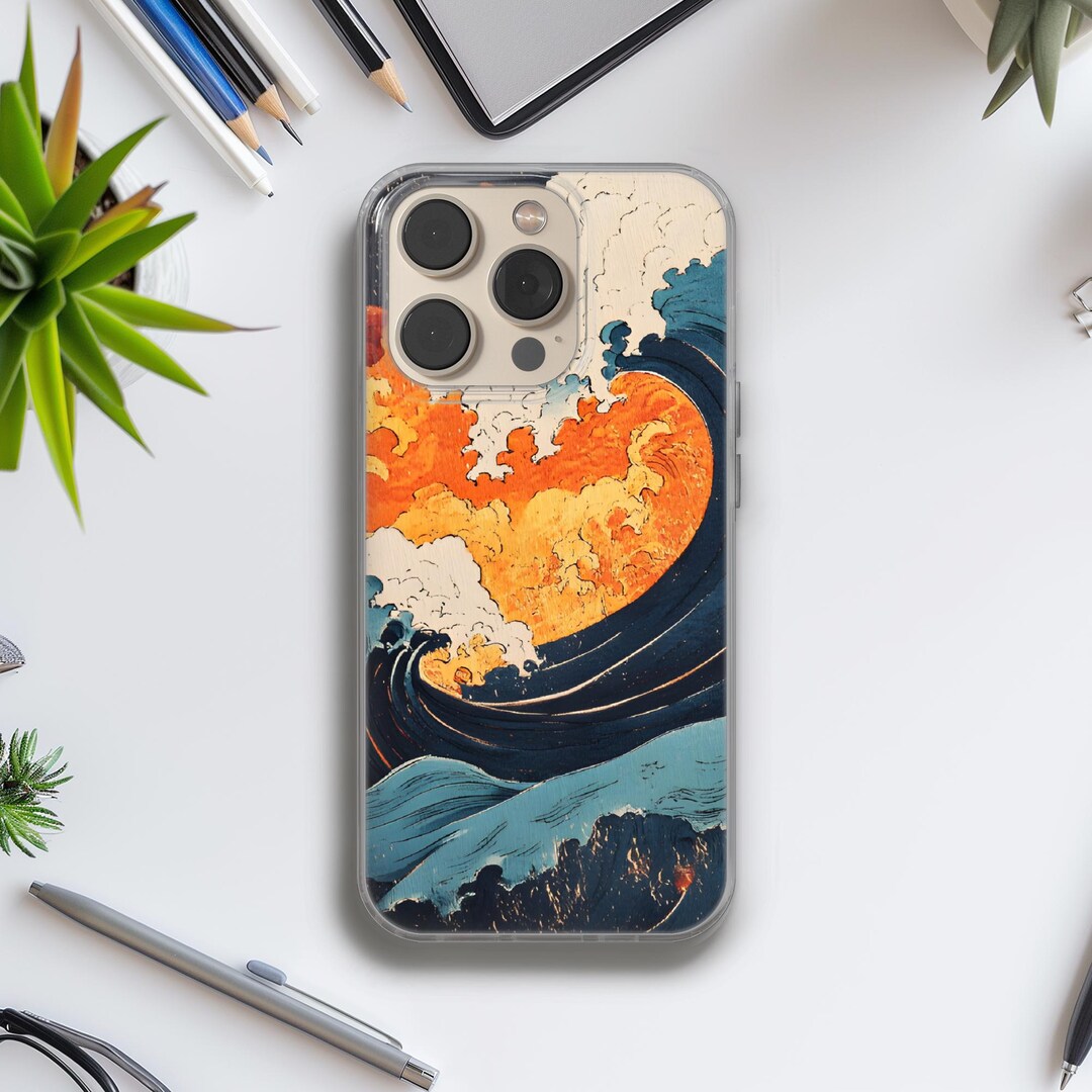 Japanese Wave Phone Case Kanagawa Wave Cover - iPhone 16 Pro Max, 15 ...