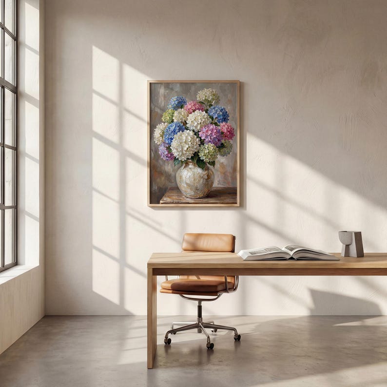 Hydrangea Floral Oil Painting Print: Textured Bouquet Wall Art (digital ...