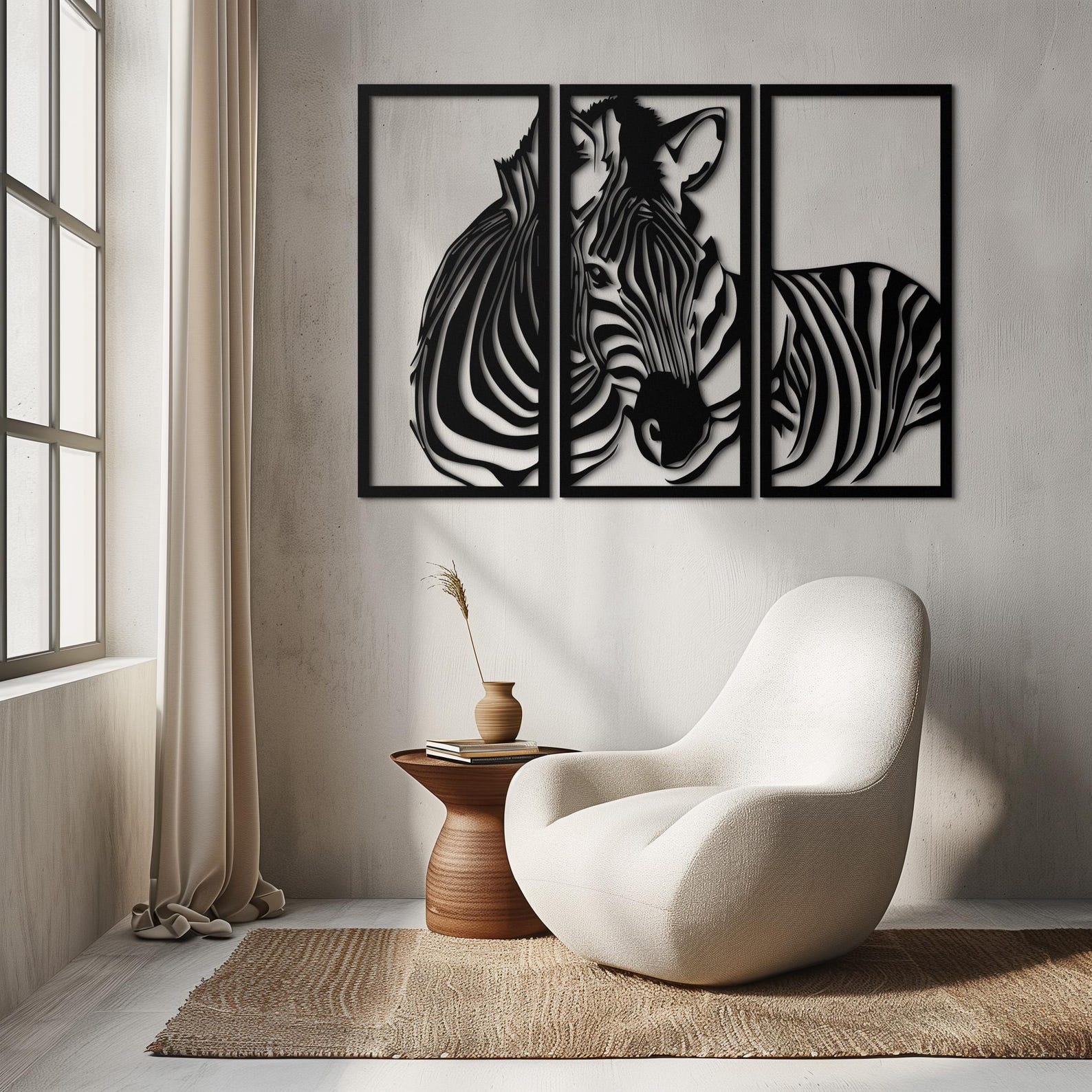 Three-panel Zebra Metal Wall Art, Black Metal Animal Sculpture, Modern Minimalist Wall Decor ...