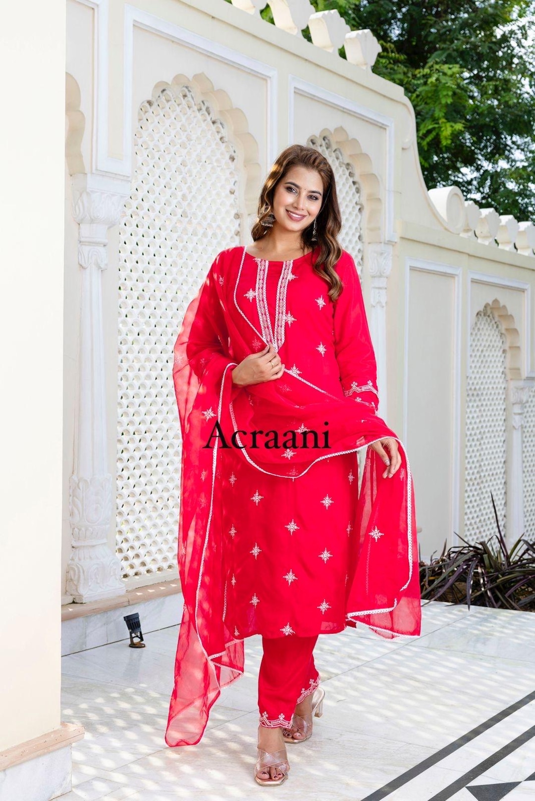 Red Embroidered Ethnic Suit Set With Dupatta – Festive Wear for Women ...