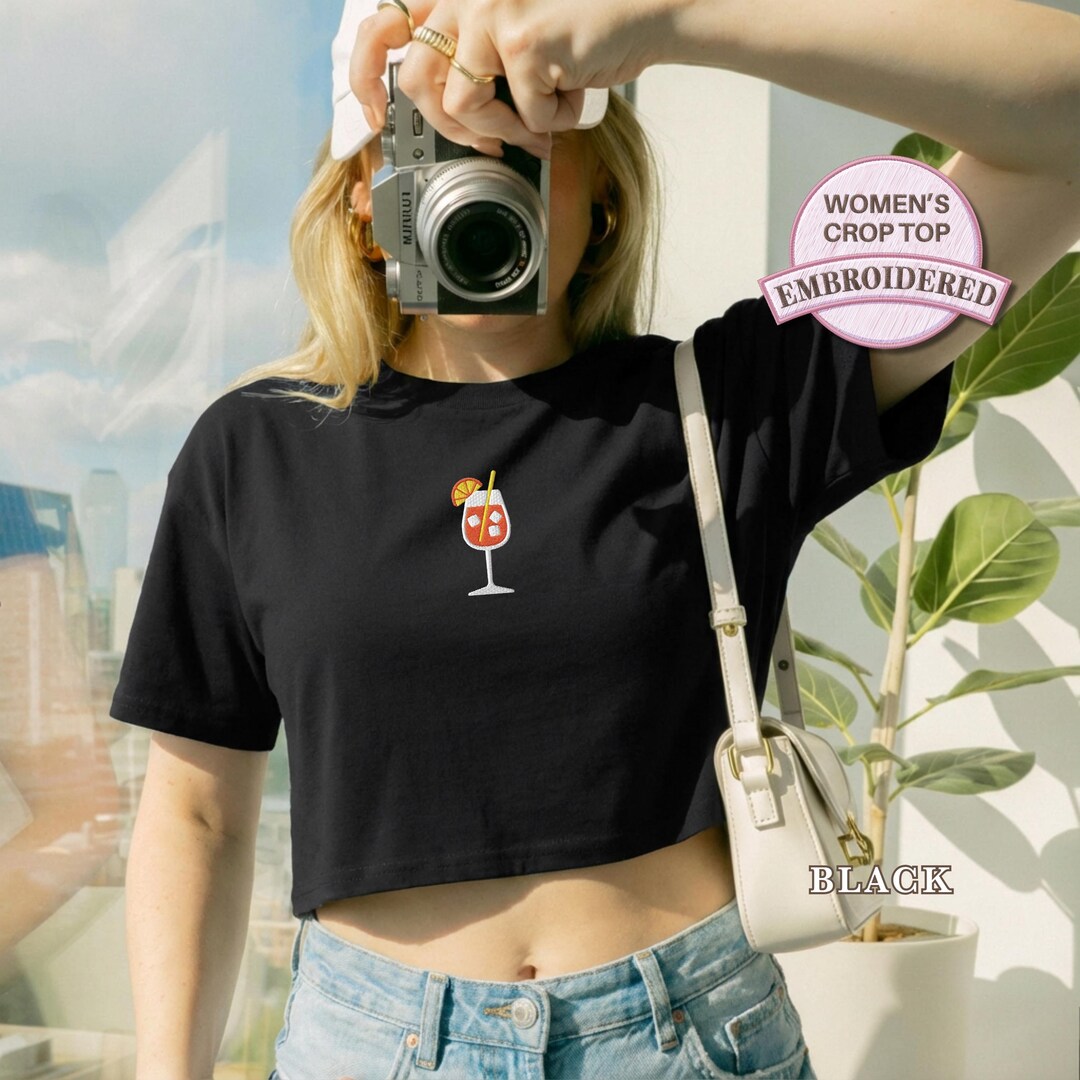 Embroidered Aperol Spritz Crop Tee Cocktail Embroidery Drink T Shirt ...