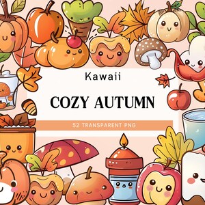 Kawaii Fall Cute Autumn Clipart Bundle Fall Vibes Transparent PNG ...