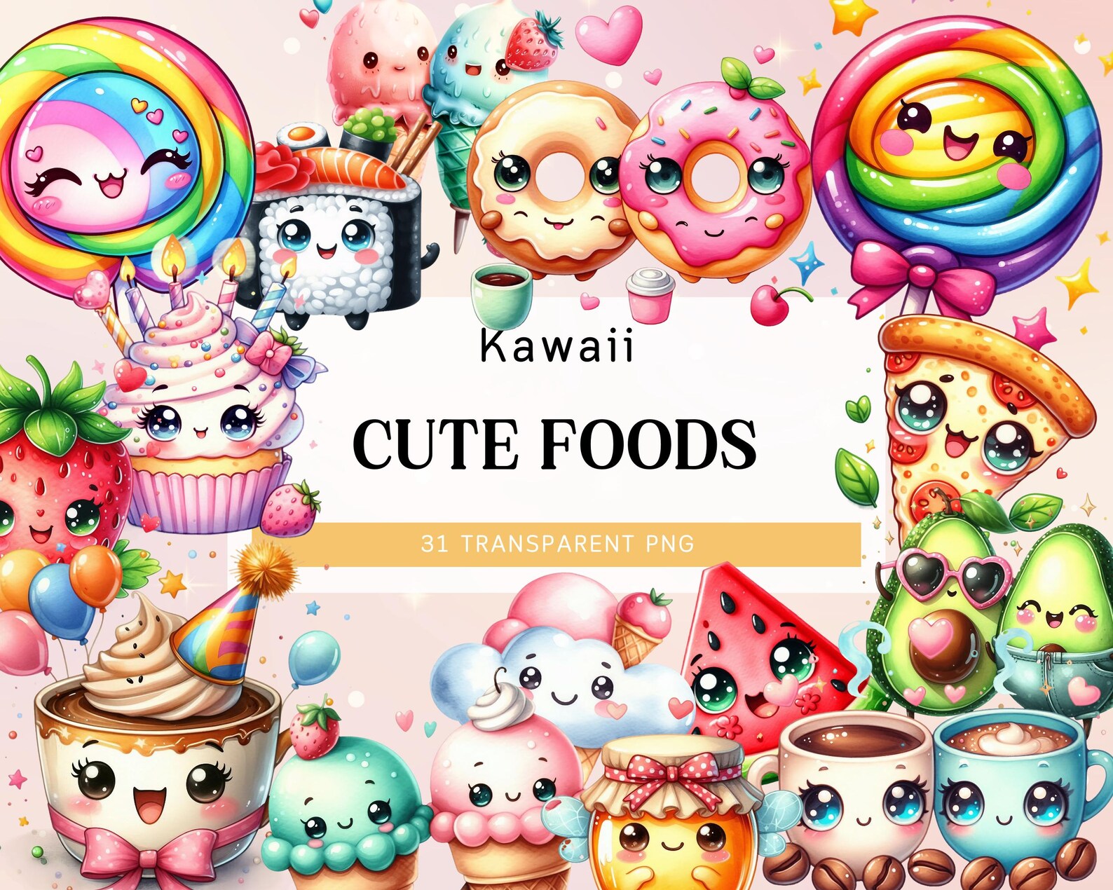 Cute Kawaii Foods Clipart Set Cute Food Clip Art Friendship Best Friend ...