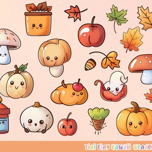 Kawaii Fall Cute Autumn Clipart Bundle Fall Vibes Transparent PNG ...