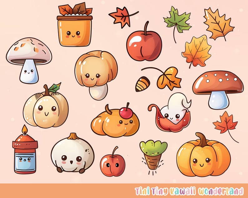 Kawaii Fall Cute Autumn Clipart Bundle Fall Vibes Transparent PNG ...