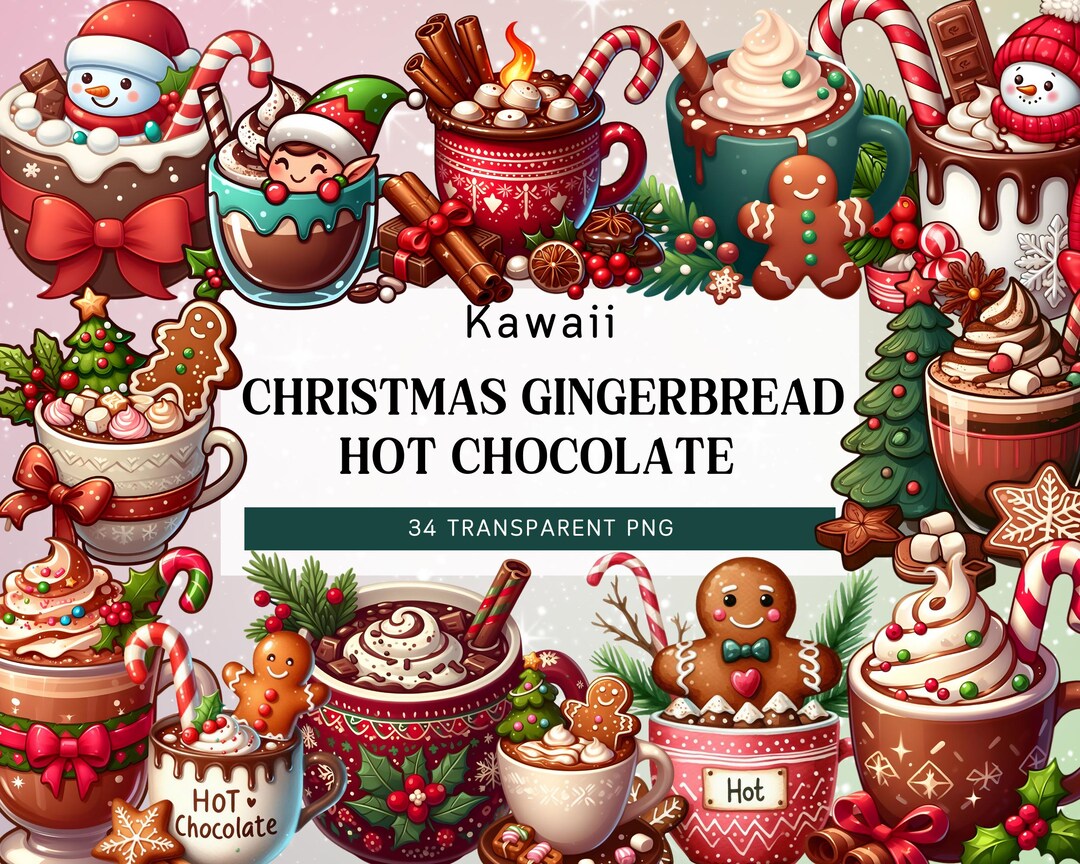 Kawaii Cozy Christmas Hot Chocolate Clipart, Winter Hot Cocoa Graphics ...