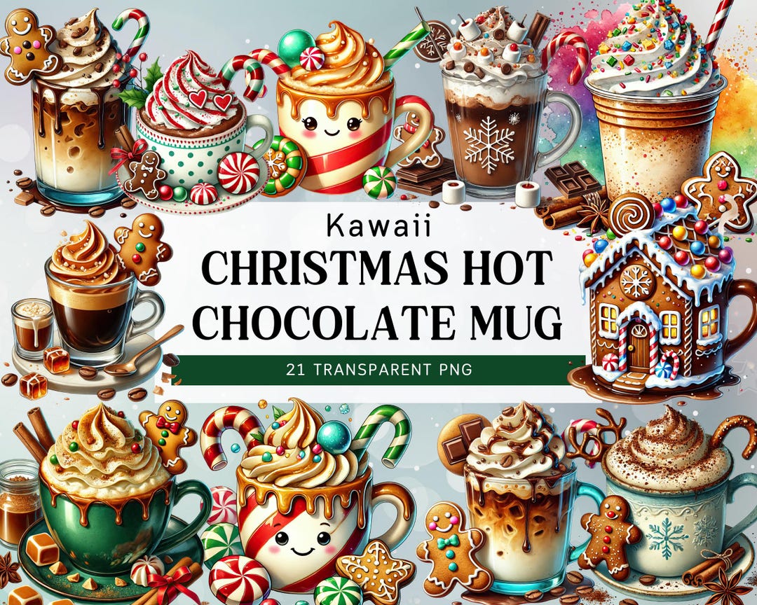 Kawaii Christmas Hot Chocolate Mug Clipart, Hot Cocoa Png, Cozy Winter ...