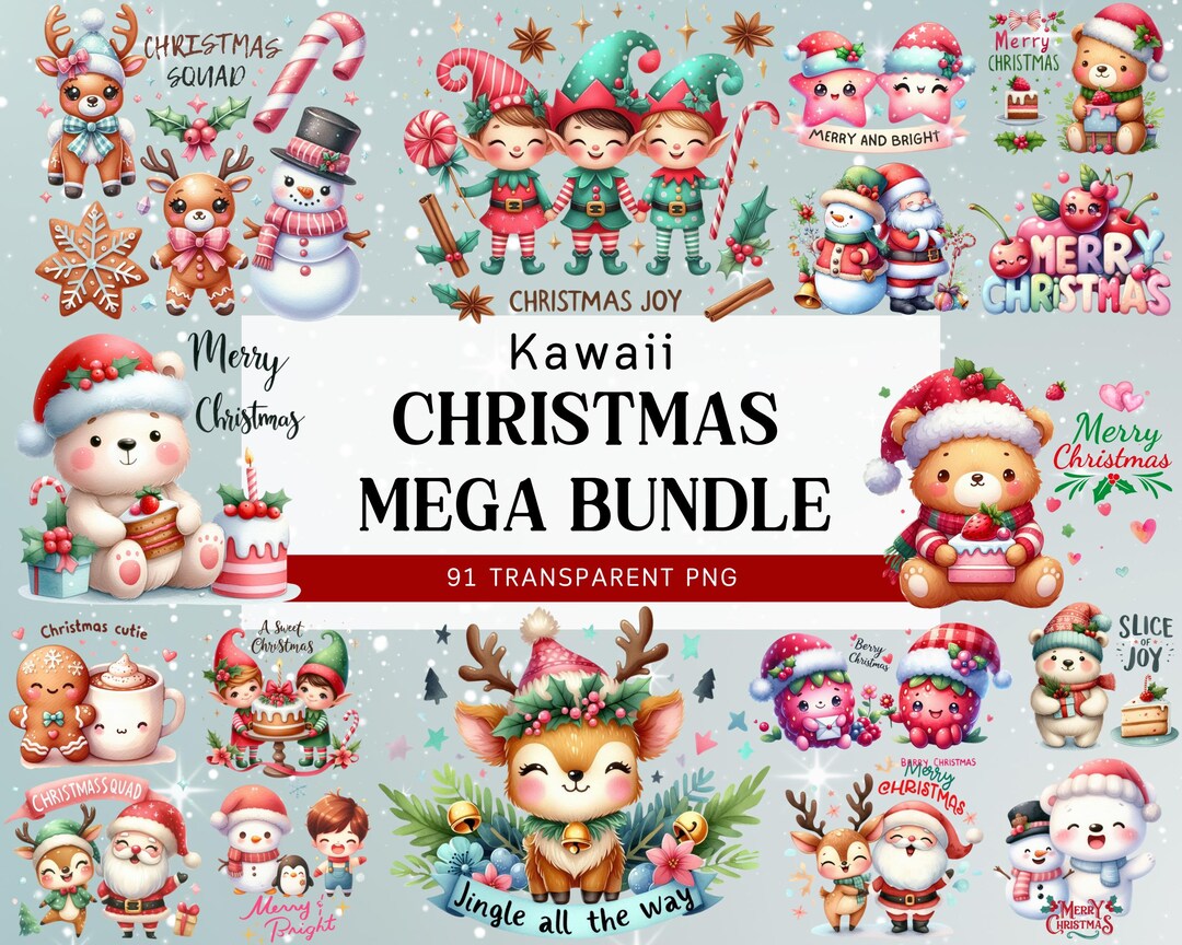 Kawaii Christmas Clipart Mega Bundle, Cute Santas Village Clipart ...