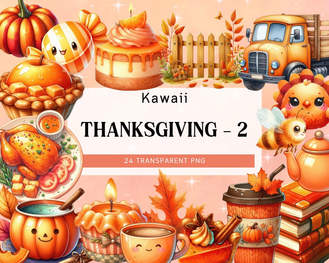 Kawaii Thanksgiving Cute Clipart Cute Fall Pumpkin Spice PNG Bundle ...