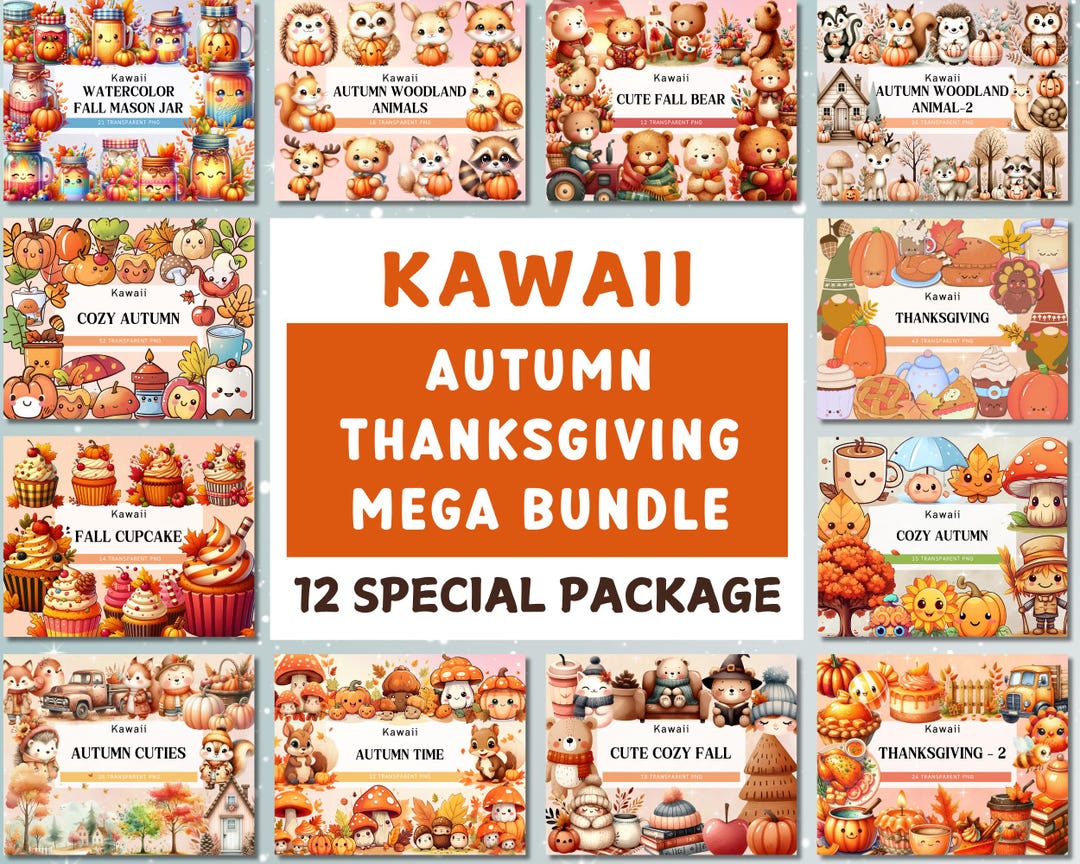 Kawaii Autumn Clipart Bundle, Fall Png, Autumn Animal, Autumn Leaf ...