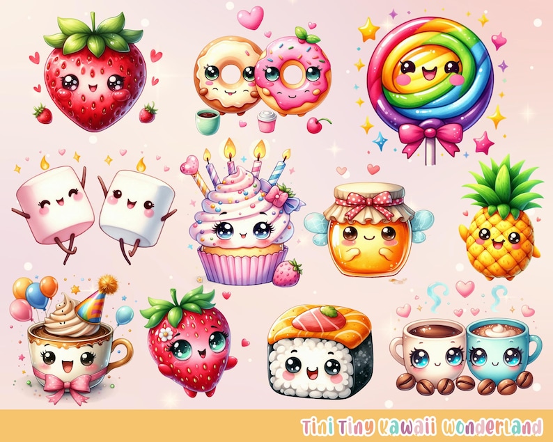 Cute Kawaii Foods Clipart Set Cute Food Clip Art Friendship Best Friend ...