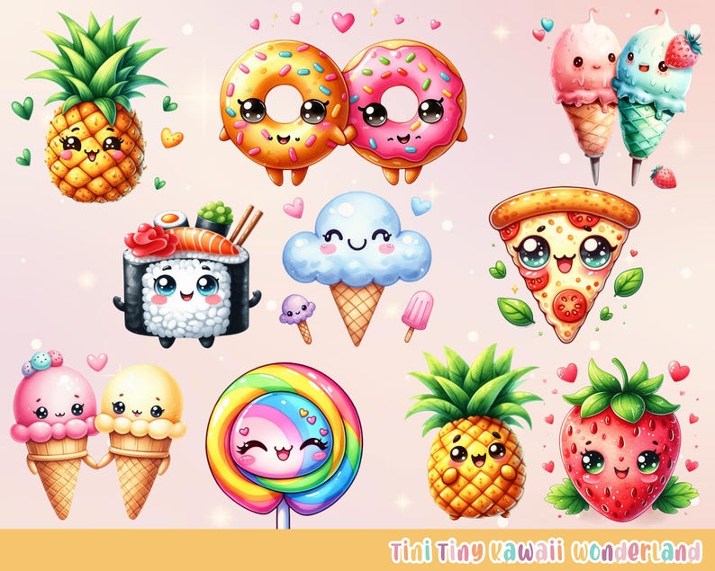 Cute Kawaii Foods Clipart Set Cute Food Clip Art Friendship Best Friend ...