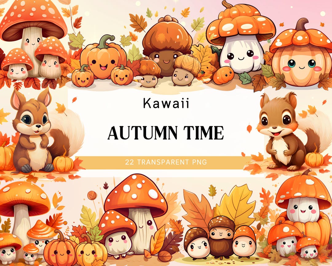Kawaii Autumn Cute Fall Clipart Bundle Autumnal Vibe Transparent PNG ...