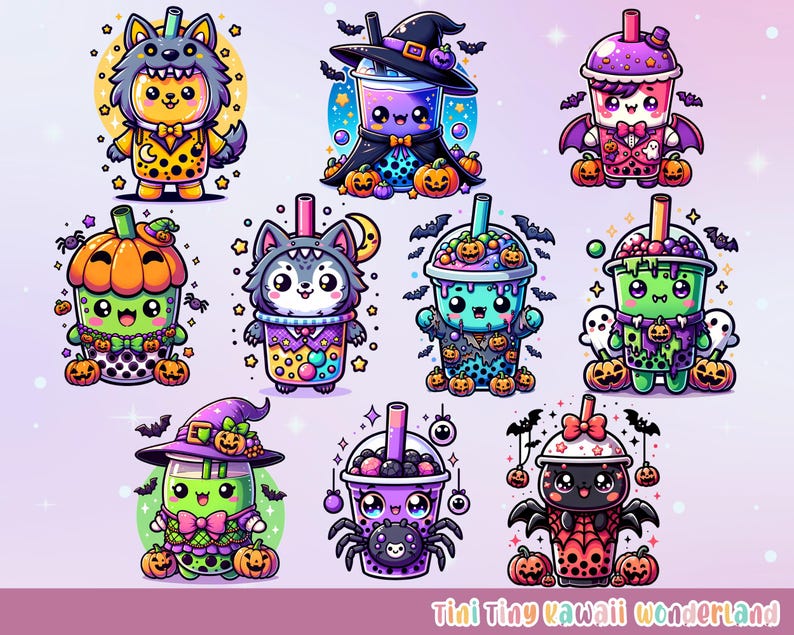 Halloween Bubble Tea Kawaii Clipart Cute Bubble Tea Clip Art Boba Tea ...
