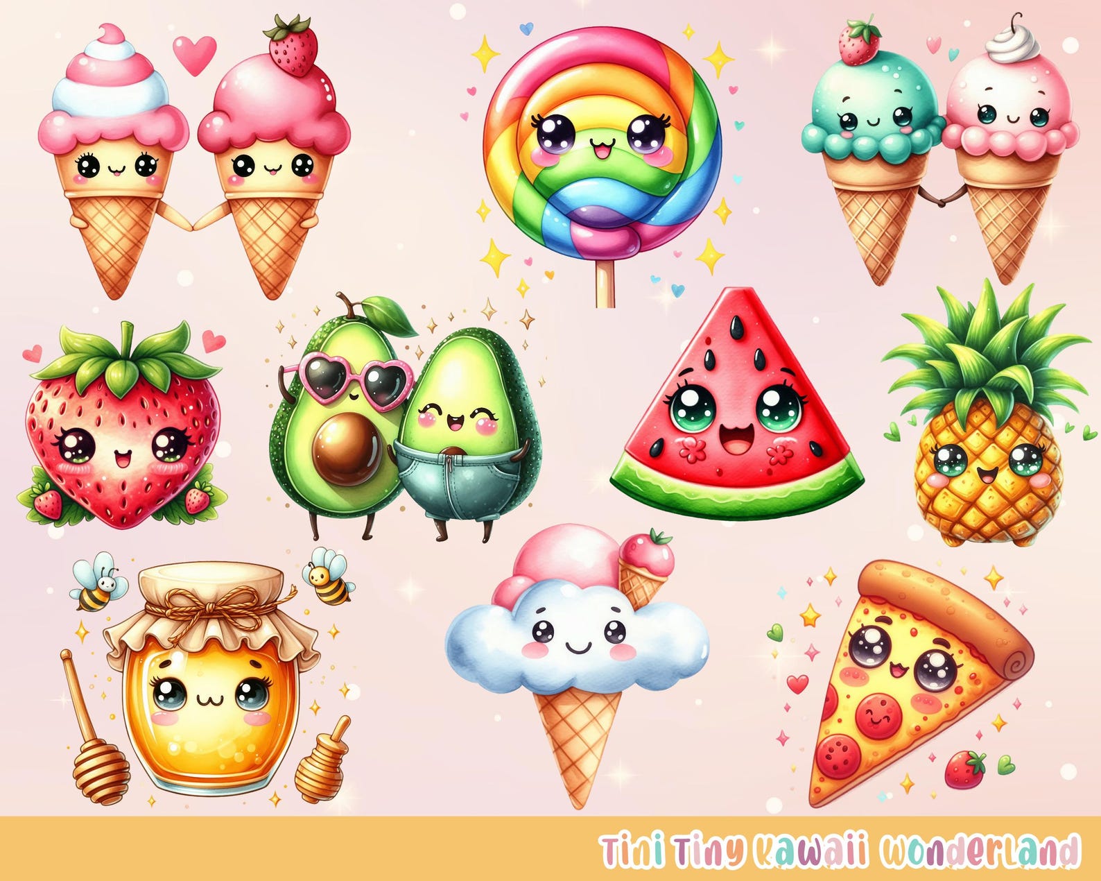 Cute Kawaii Foods Clipart Set Cute Food Clip Art Friendship Best Friend ...