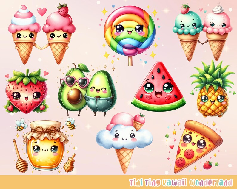 Cute Kawaii Foods Clipart Set Cute Food Clip Art Friendship Best Friend ...