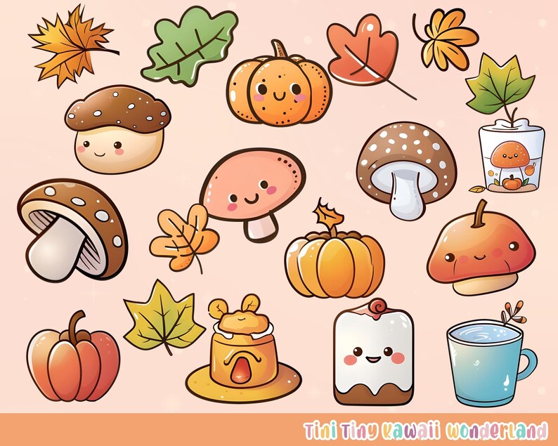 Kawaii Fall Cute Autumn Clipart Bundle Fall Vibes Transparent PNG ...