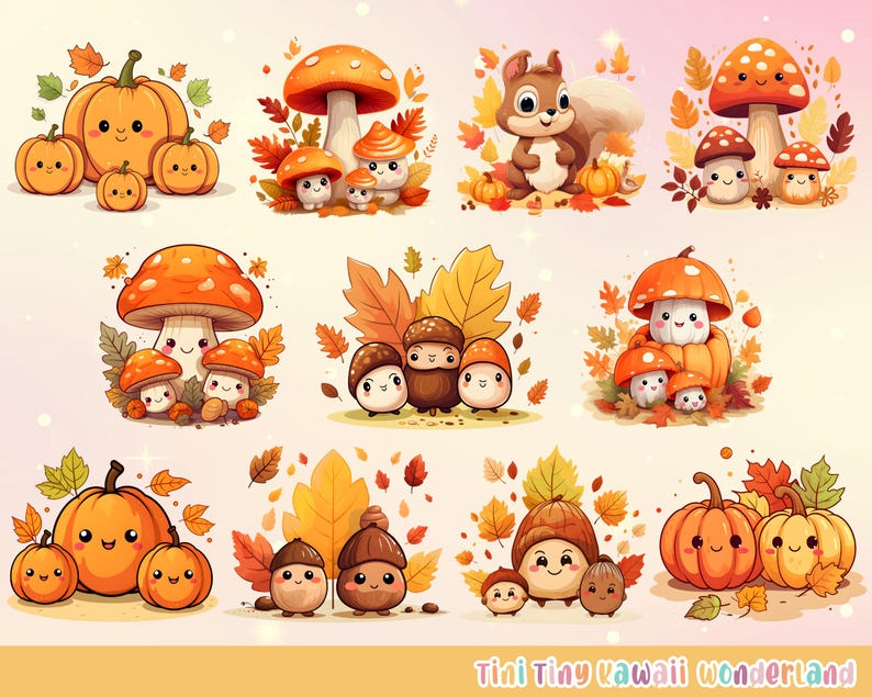 Kawaii Autumn Cute Fall Clipart Bundle Autumnal Vibe Transparent PNG ...