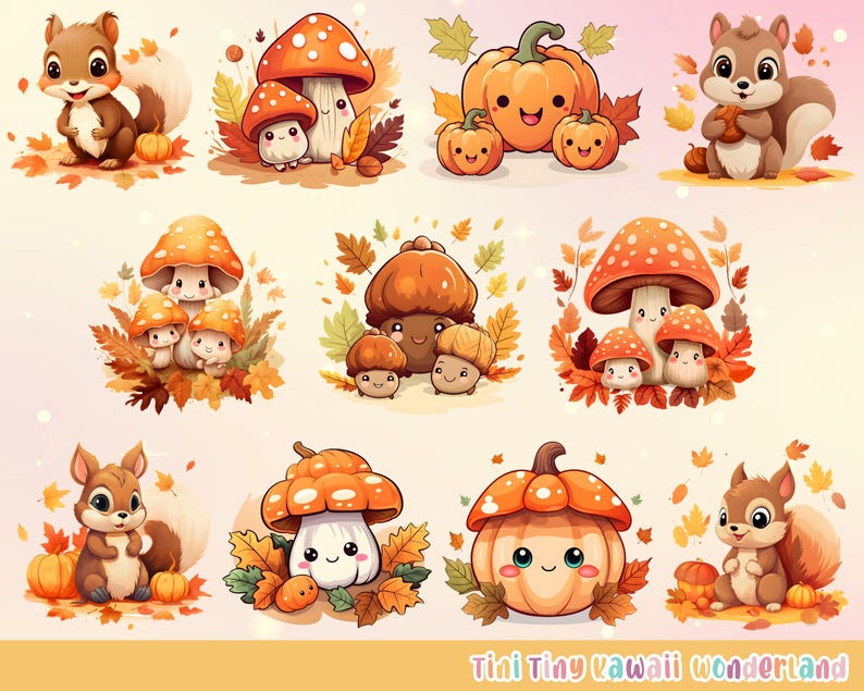 Kawaii Autumn Cute Fall Clipart Bundle Autumnal Vibe Transparent PNG ...