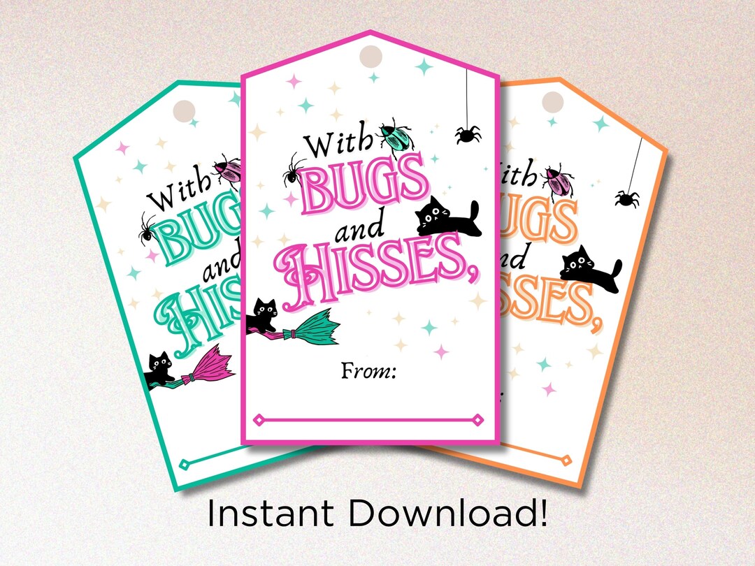 Cat Halloween Gift Tags. With Bugs and Hisses Party Favor Tags. Cute ...