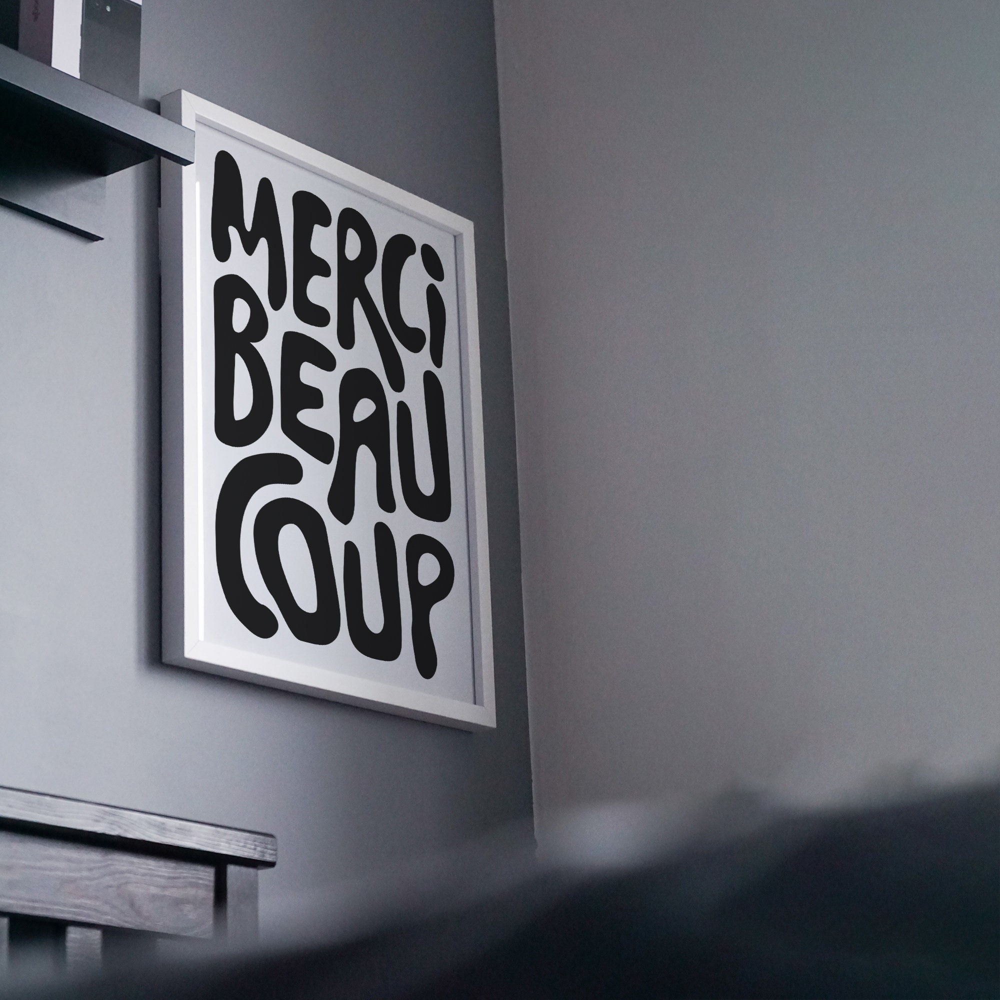 Merci Beaucoup French Thank You Brush Funky Type Poster in Black and ...