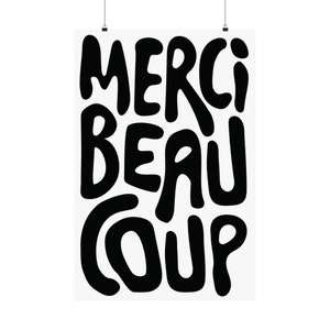 Merci Beaucoup French Thank You Brush Funky Type Poster in Black and ...