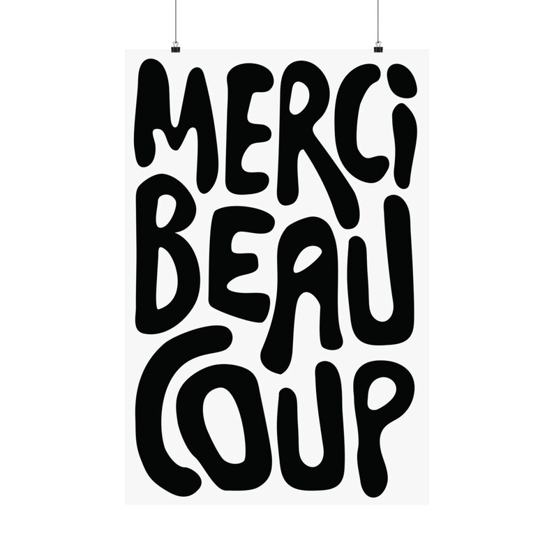 Merci Beaucoup French Thank You Brush Funky Type Poster in Black and ...