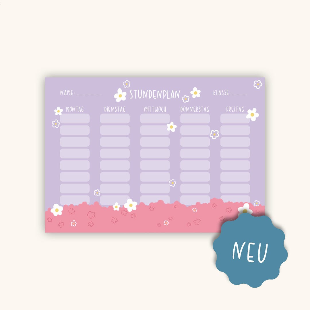 Timetable flowers Template to Print for Elementary School Students - Etsy