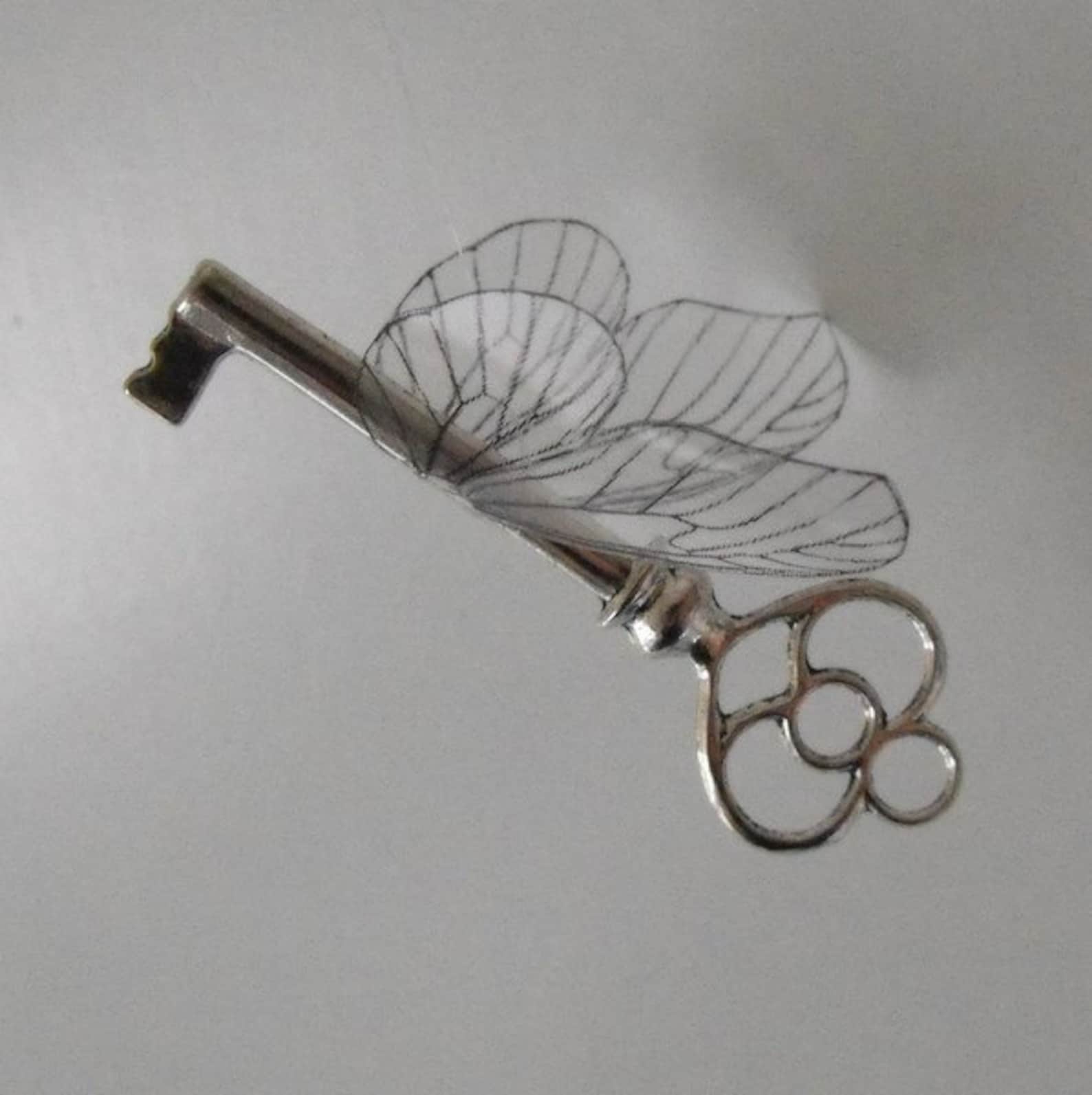 Flying Key With Small Reversed Butterfly Wings in Shiny Silver - Etsy