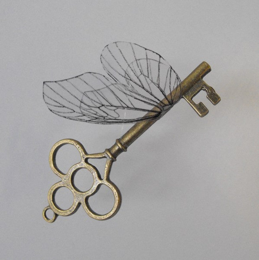 Flying Key With Small Reversed Butterfly Wings in Antique Brass ...