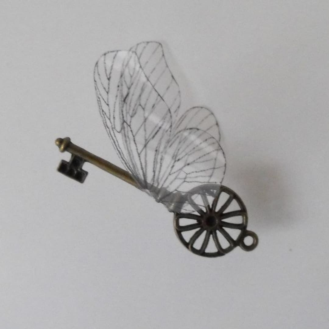 Flying Key With Large Butterfly Wings in Antique Brass - ASFLBF - Etsy